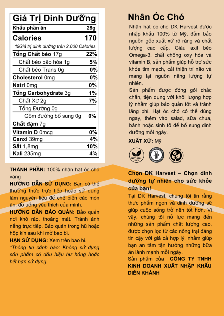 Nhân Óc Chó Vàng DK Harvest 400g – Nhập Khẩu Mỹ, Giàu Dinh Dưỡng Tự Nhiên